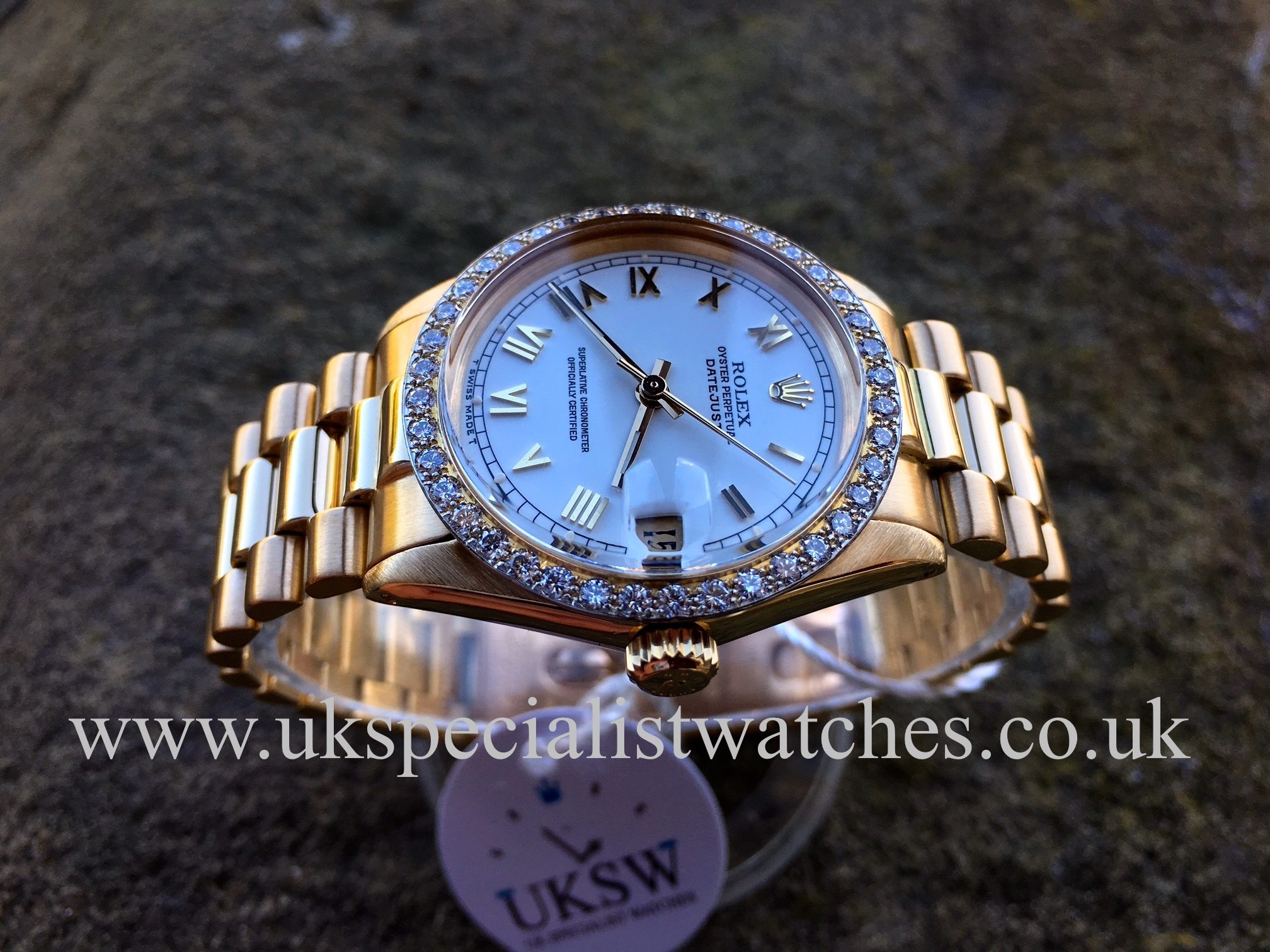 Rolex Datejust 18ct Gold - 31mm - Factory Diamond Bezel - 6828/8 - UK ...